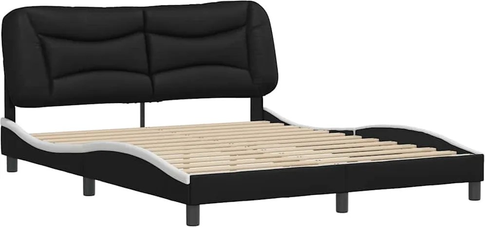 Rám postele bez matrace Hvar černý a bílý 160 x 200 cm umělá kůže 3208014