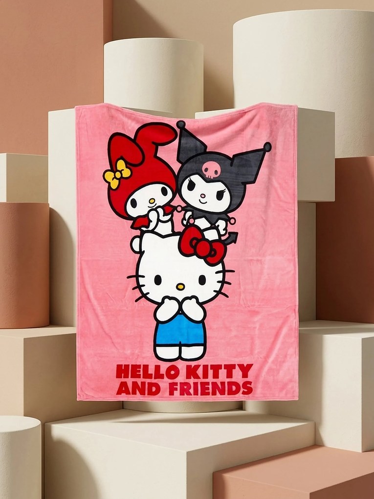 Sinsay - Deka s potiskem Hello Kitty - pastelová růžová