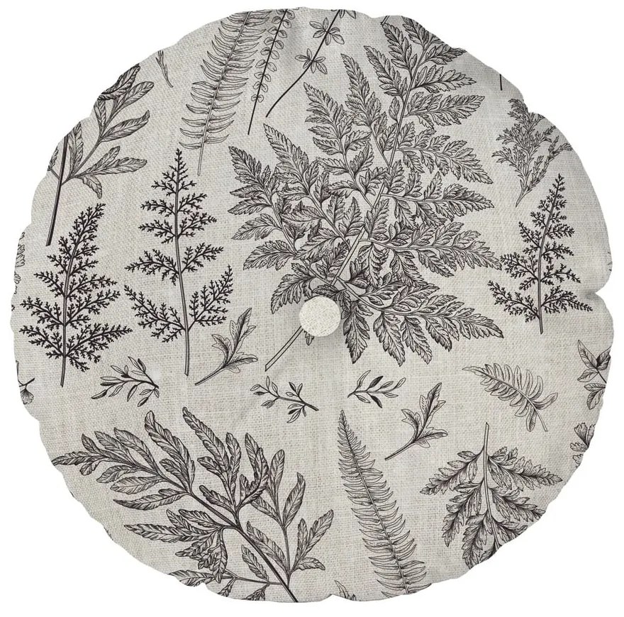 Šedý polštář Linen Couture Cojin Redondo Grey Leaf, ⌀ 45 cm