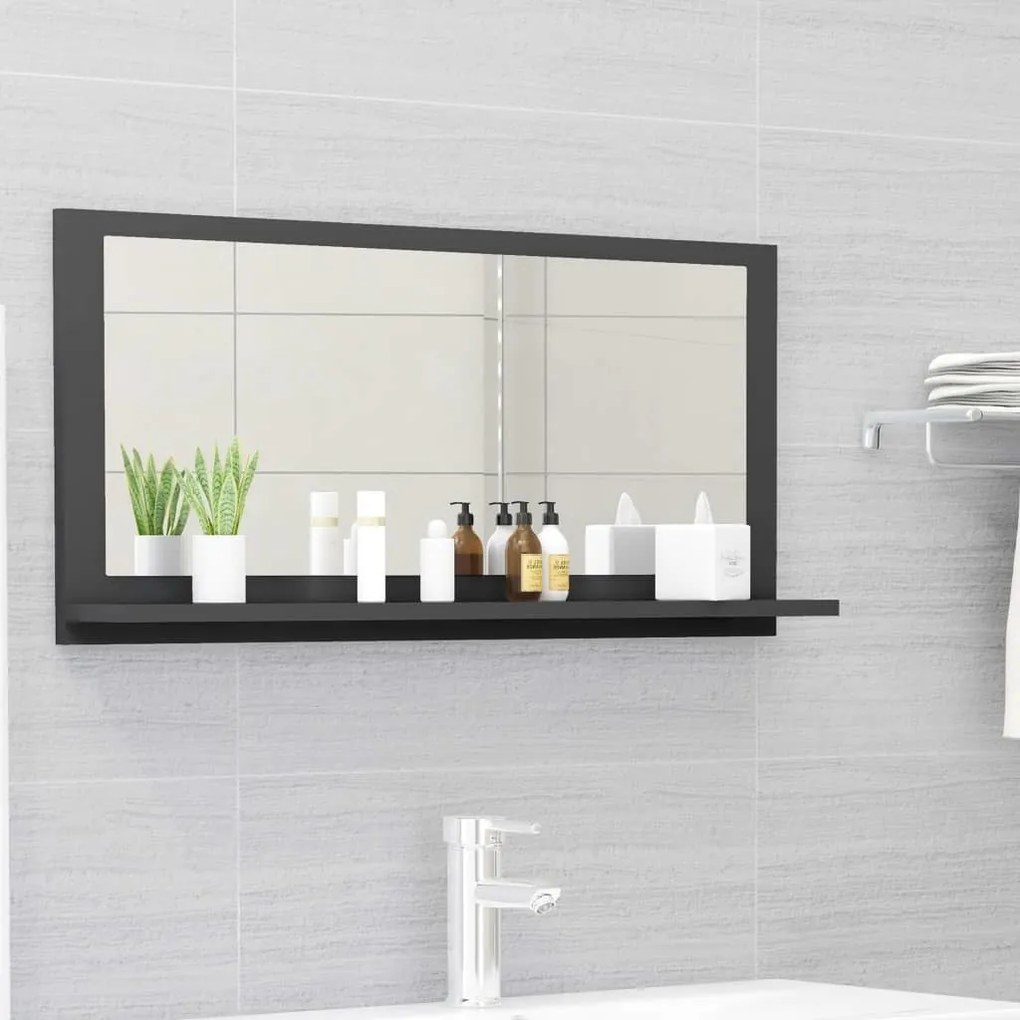 vidaXL Koupelnové zrcadlo 80 x 10,5 x 37 cm dřevotříska [804577] Barva: šedá s vysokým leskem