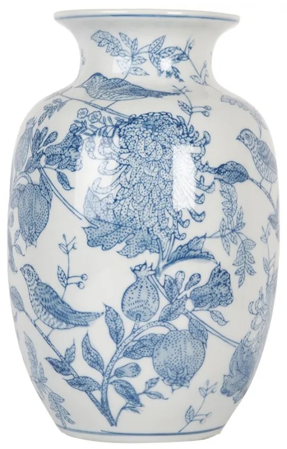 Keramická váza s modrými květy a ptáčky Pointea - Ø 14*23 cm