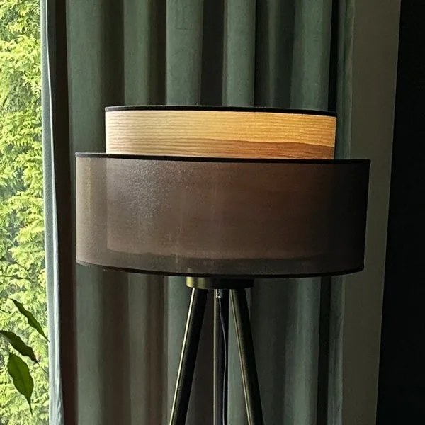 Duolla - Stojací lampa WOOD BOHO 1xE27/15W/230V pr. 45 cm černá/béžová