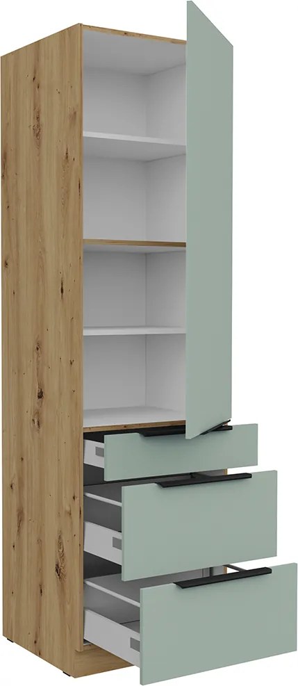ARIA st | vysoká skříňka 60 DKS-210 3S1F potravinová | UNI DVÍŘKA | 60 cm | PREMIUM BOX | artisan/aquamarine