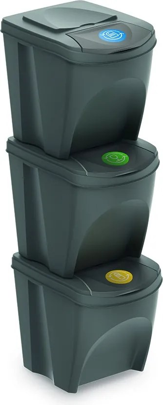 Sada 3 odpadkových košů 3x25 L DEILA šedá