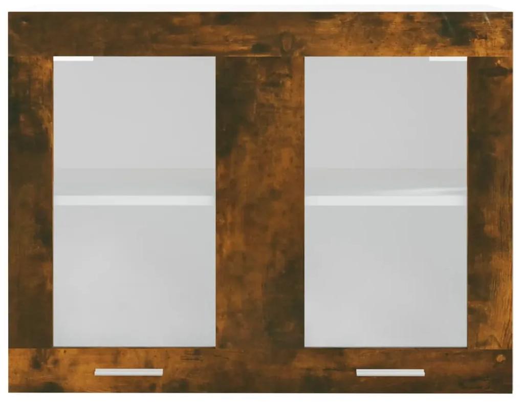 Závěsná prosklená skříňka kouřový dub 80 x 31 x 60 cm kompozit - Default Title
