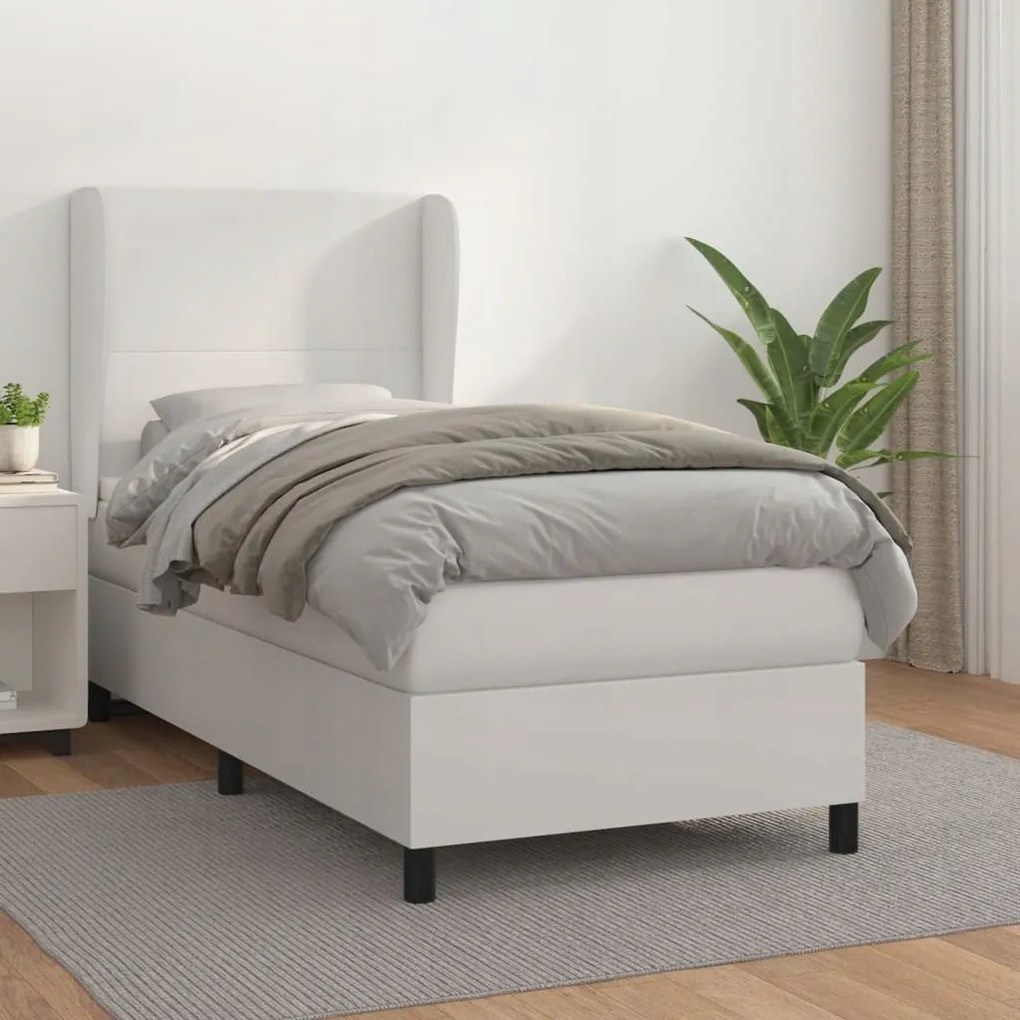 Box Spring Postel S Matrací Umělá Kůže Bílá Hladký design 80 x 200 cm