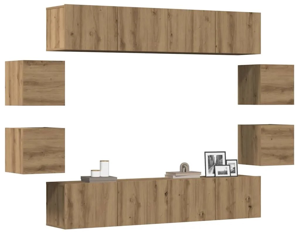 Sada 8 kusů nástěnné TV skříňka dub artisan kompozitní dřevo 3328950