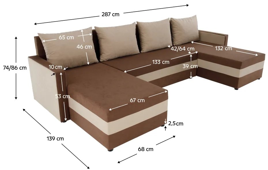 Kondela Univerzální sedací souprava, hnědá/béžová, PAULITA U