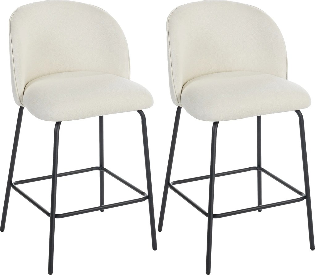 HOMCOM Set 2 barových židlí, barové židle, opěrka nohou a opěradlo, látka v lněném vzhledu, výška sedáku 68 cm, krémové