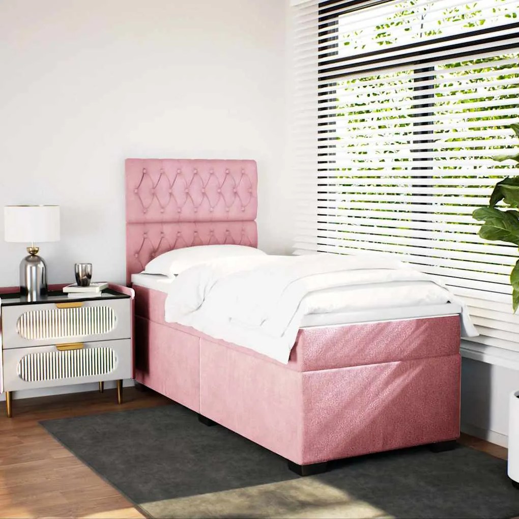 Box spring postel s matrací růžová 80 x 200 cm samet 3293073