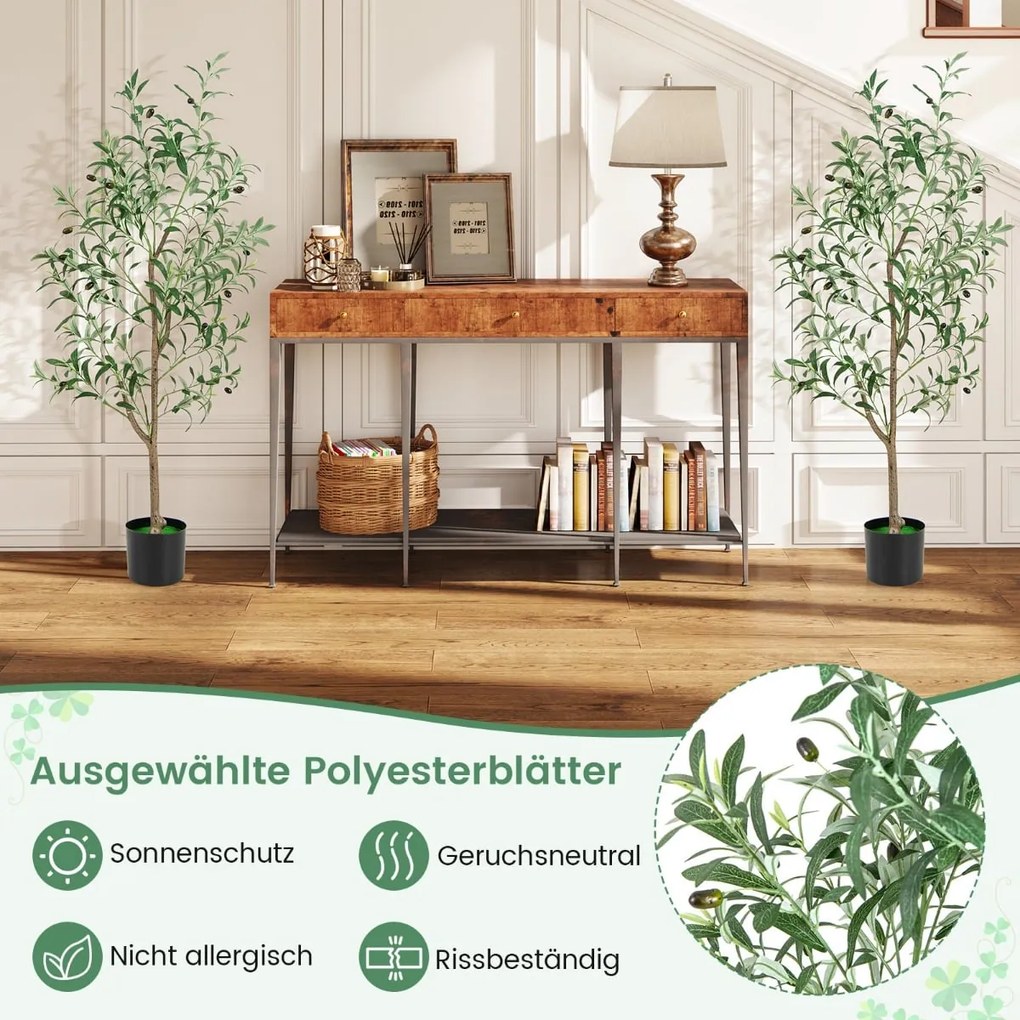 Costway Umělý olivovník Umělá rostlina 130 cm Pokojová rostlina s cementovým