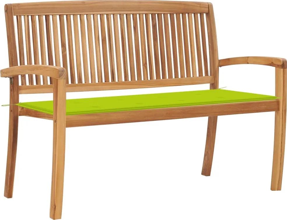vidaXL Stohovatelná zahradní lavice s poduškou 128,5 cm masivní teak [3063279] Barva: Jasně zelená