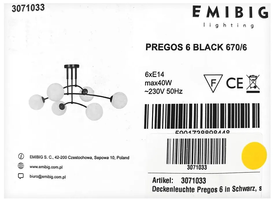 Euluna Euluna - Lustr na tyči PREGOS 6xE14/40W/230V LW0383