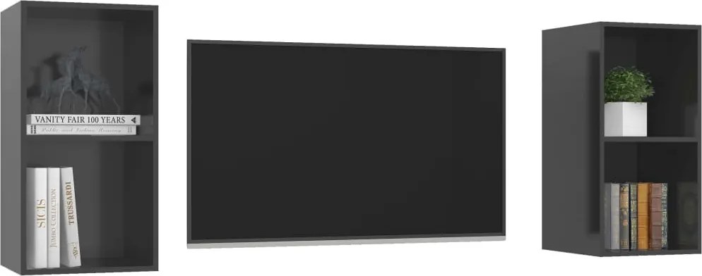 Nástěnné TV skříňky 2 ks šedé s vysokým leskem kompozitní dřevo 3079852