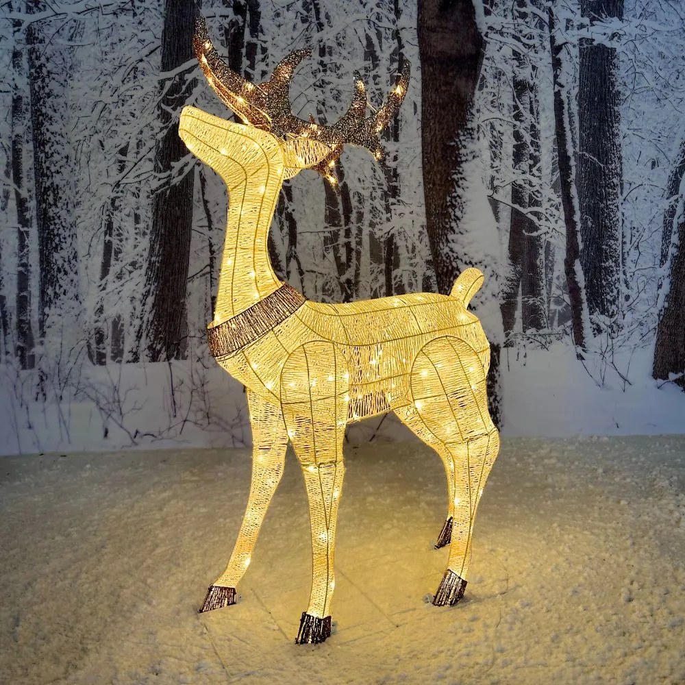 3D LED svítící jelen, 150 cm, teple bílý, 161 diod, IP44 venkovní