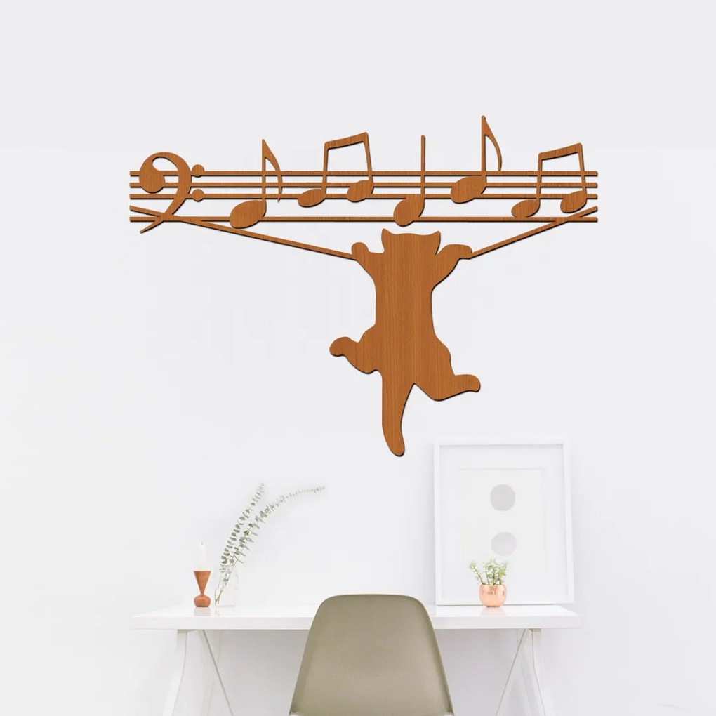 dřevo života Dřevěný obraz CAT MUSIC Zvolte rozměr (cm): 60x43, Zvolte barvu dekoru: Dub Sonoma