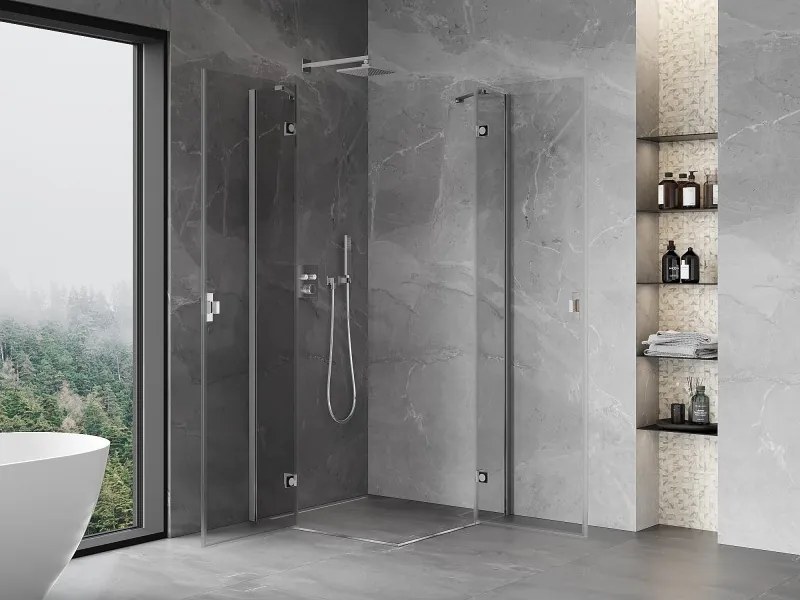 Mexen Mist-H Duo, 2-křídlý výklopný sprchový kout 90 x 90 cm, čiré sklo, chromový profil, 8A5-090L-090P-01-00