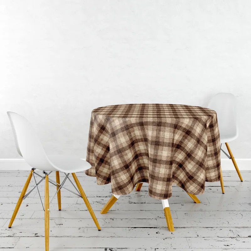 Ubrus PVC kulatý M-003 – Hnědé káro (různé velikosti)