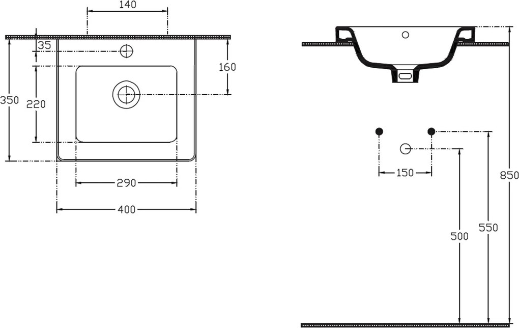 Sapho CITY keramické umyvadlo hranaté 40 x 35 cm s přepadem bílá KE040
