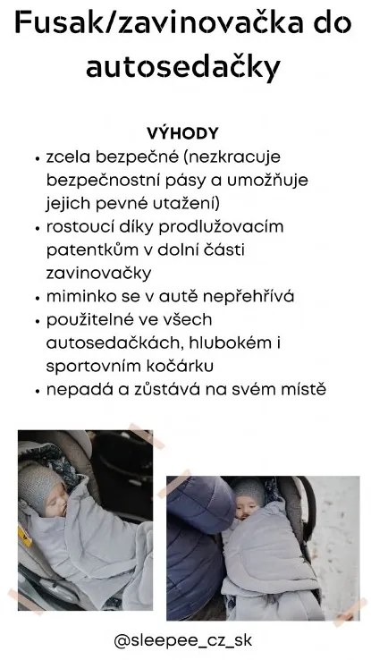 Sleepee Fusak do autosedačky pro miminko ROYAL růžový