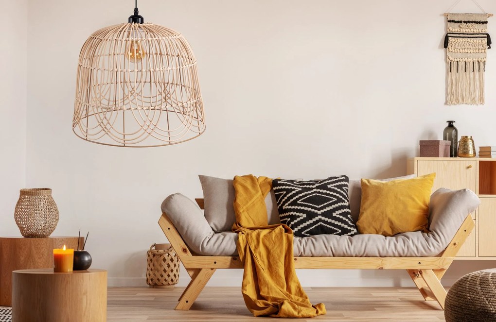 Toolight Boho, stropní svítidlo 40cm 1xE27 APP1352-1CP, černá-přírodní hnědá, OSW-05765