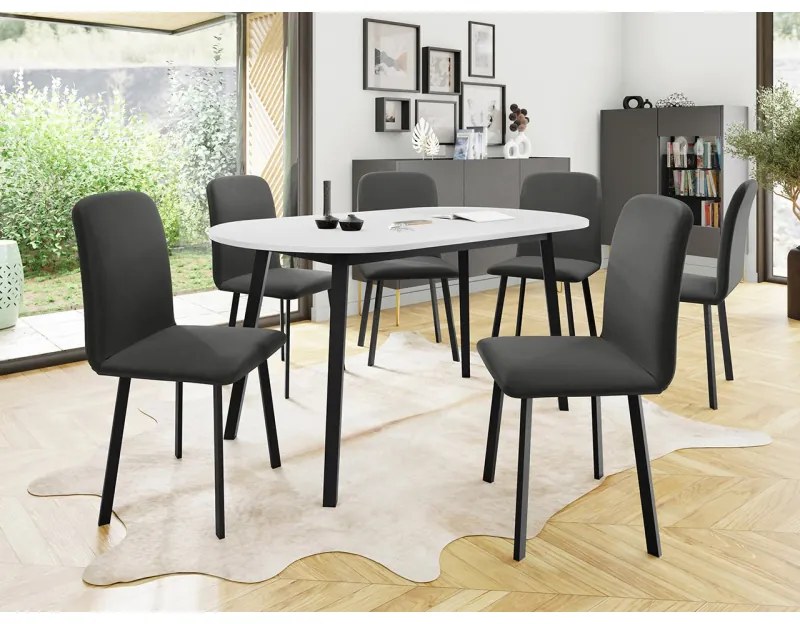 Rozkládací stůl Zerimo S 150x80 se 6 židlemi Lekoz, Barva dřeva: bíla + černá, Potah: Amor Velvet 4311
