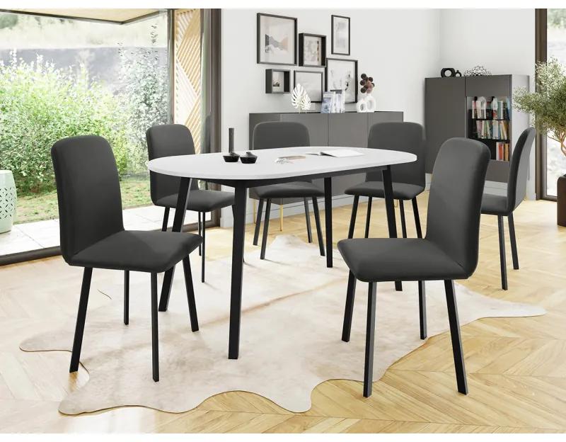 Rozkládací stůl Zerimo S 150x80 se 6 židlemi Lekoz, Barva dřeva: šedý mramor + černá, Potah: Amor Velvet 4302