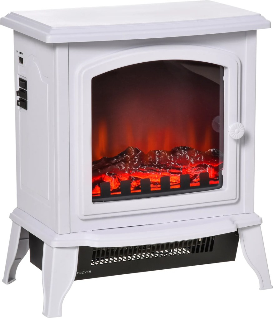 HOMCOM Volně stojící elektrický krb, plamenový efekt, 2 režimy vytápění 1000W/2000W, tvrzené sklo, bílá, 36,5x24x45,5 cm