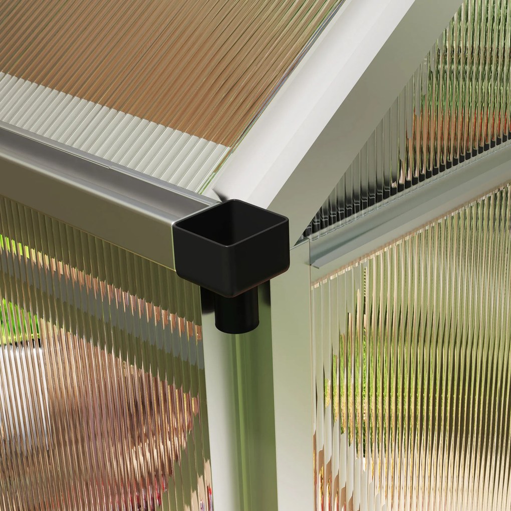 Outsunny hliníkový skleník 2,51 m² — 190 × 132 × 201 cm s pozinkovaným podstavcem, střešním větráním, posuvnými dveřmi, 4 mm UV-odolnými polykarbonát…