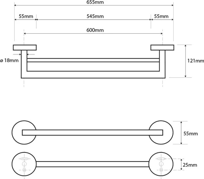 Sapho, X-ROUND dvojitý držák na ručníky 655mm, chrom, XR401