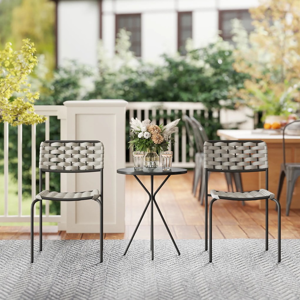 Outsunny Polyratanový zahradní nábytek, venkovní nábytek na balkon pro 2 osoby, 3-dílný, 2 židle, stůl šedý