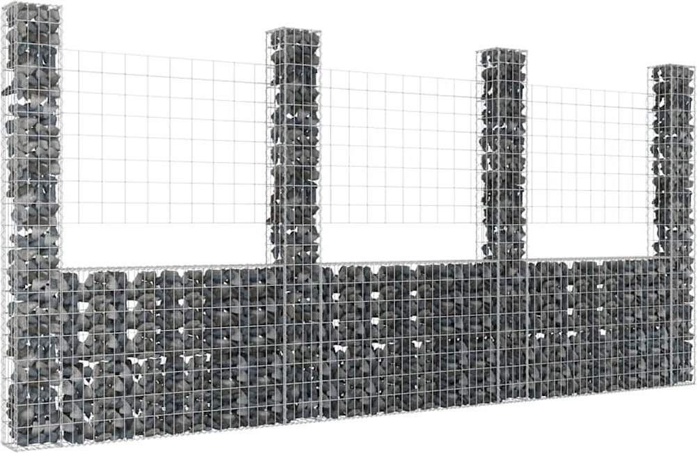 Gabionový koš ve tvaru U se 4 sloupky železo 380 x 20 x 200 cm 151291