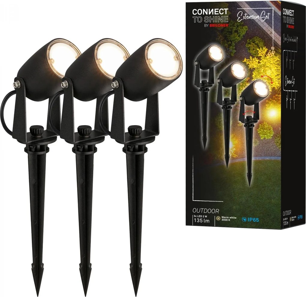 BRI 3928035 CONNECT TO SHINE prodlužovací sada Iris sada 3ks LED zahradních bodových svítidel, IP65 - BRILONER