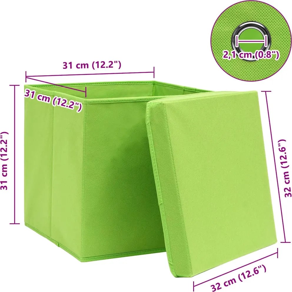 Úložné boxy s víky 4 ks zelené 32 x 32 x 32 cm textil 288370
