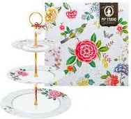 Pip Studio Blushing Birds 3 patrový etažér bily 17-21-26,5cm
