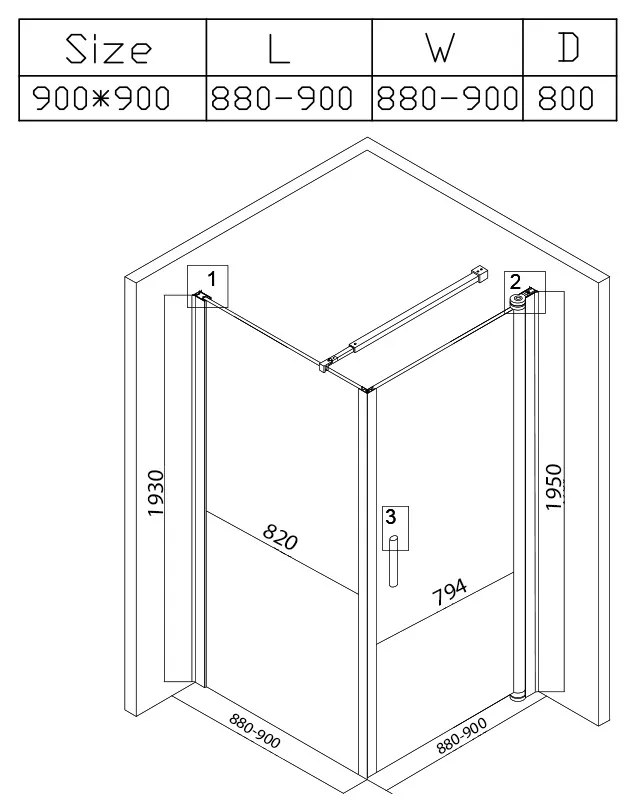 BPS-koupelny Čtvercový sprchový kout HYD-SK1190B 90x90 chrom/transparent - bez vaničky