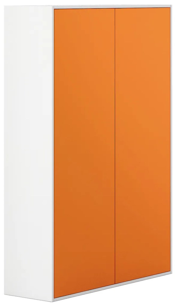 PLAN Skříň vysoká s dveřmi White LAYERS, oranžové dveře