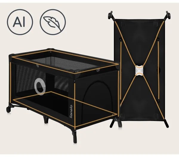 Lionelo - Cestovní postýlka STEFI Black Carbon