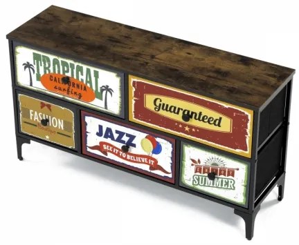 Retro komoda s nápisy 5 zásuvkami 103x30x56 AUK-W2103 BK