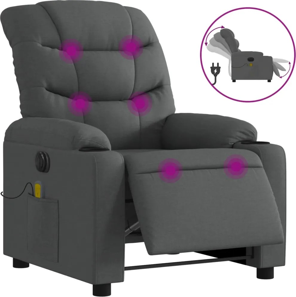 Elektrické masážní polohovací křeslo tmavě šedé textil 3206637
