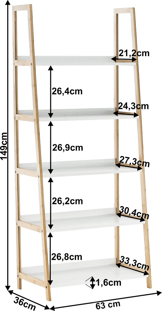 5-policový regál, bílá / přírodní, KOEN TYP 3