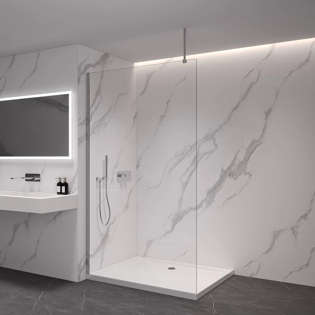 CERANO - Sprchová zástěna Walk-in Onyx Top L/P - kulatá vzpěra - chrom, transparentní sklo - 130x200 cm, CER-CER-8050BD1700
