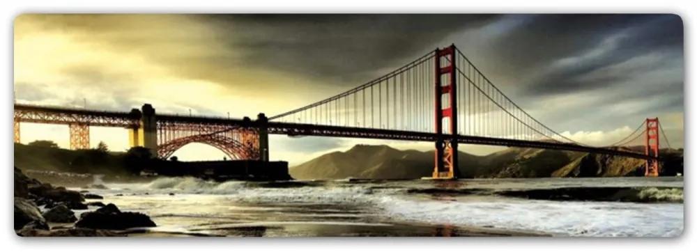 CARO Kovový obraz - Golden Gate Bridge 90x30 cm