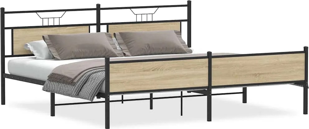 Kovový rám postele bez matrace dub sonoma 200 x 200 cm 3325128