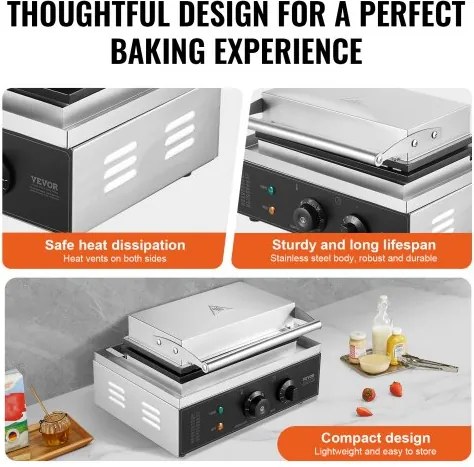 6PCS Komerční výrobník vaflovačů Pekáč na vafle Hot Dog Žehlička na vafle 1500 W