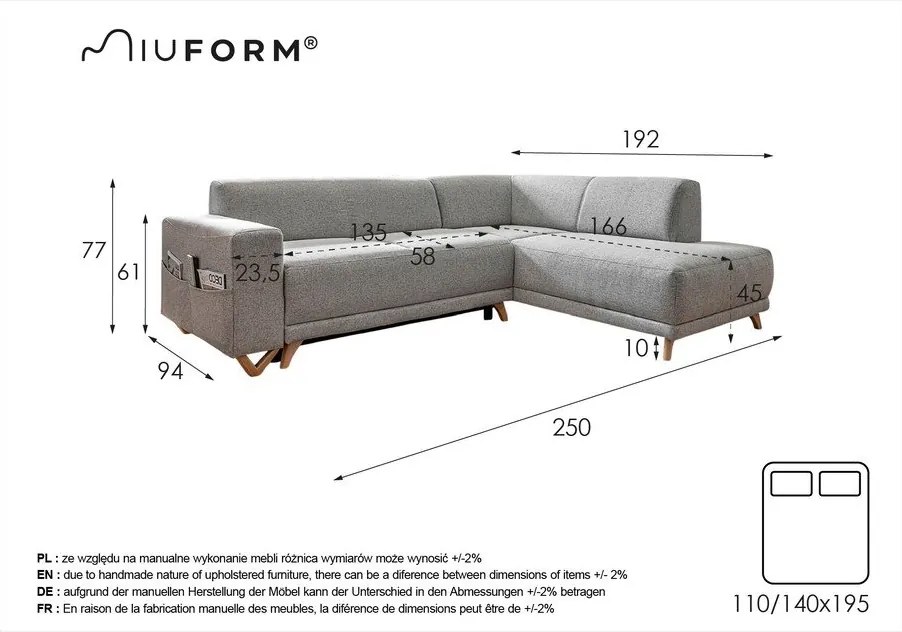 Šedá rozkládací/s úložným prostorem rohová pohovka (pravý roh/do L) Classy Sophie – Miuform