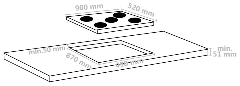 vidaXL Keramická varná deska s 5 hořáky dotykové ovládání 90 cm 8500 W