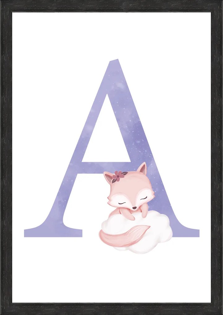 Abeceda písmena s liškou - Obraz, Plakát Velikost: A3 - 29,7x42 cm, Volba rámu: s černým rámem, Písmeno: F