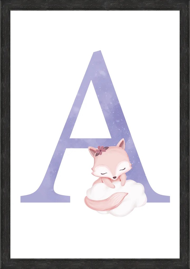 Abeceda písmena s liškou - Obraz, Plakát Velikost: B2 - 50x70 cm, Volba rámu: s černým rámem, Písmeno: N