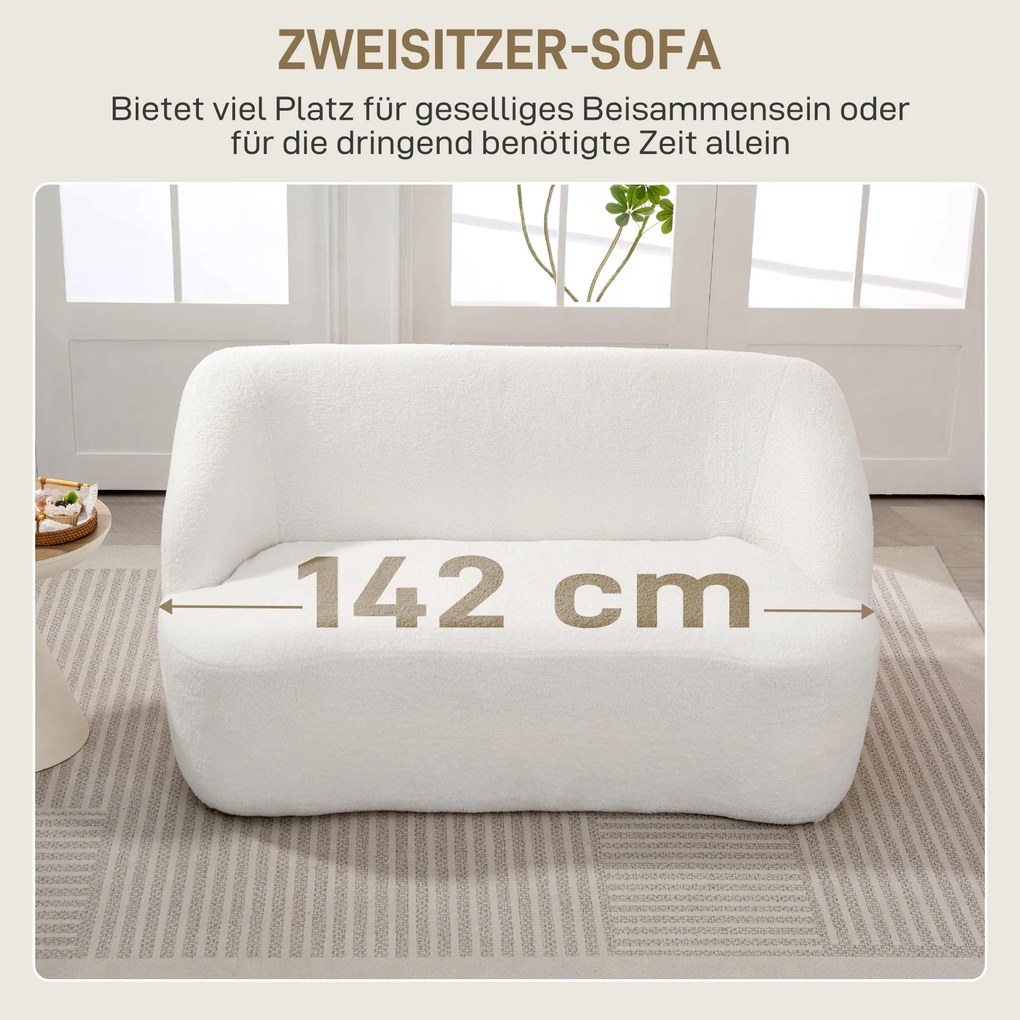 HOMCOM Dvoumístná pohovka, zakřivený design, čalouněná pohovka s fleecovým potahem, pro obývací pokoj, ložnici, domáci kancelář, krémově bílá